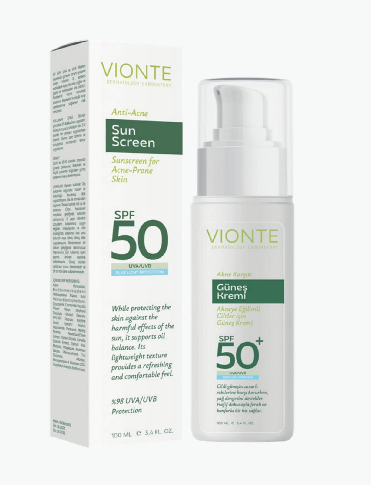 Vionte SPF50+ Güneş Kremi: Vionte Spf50+ Akne Karşıtı Güneş Kremi